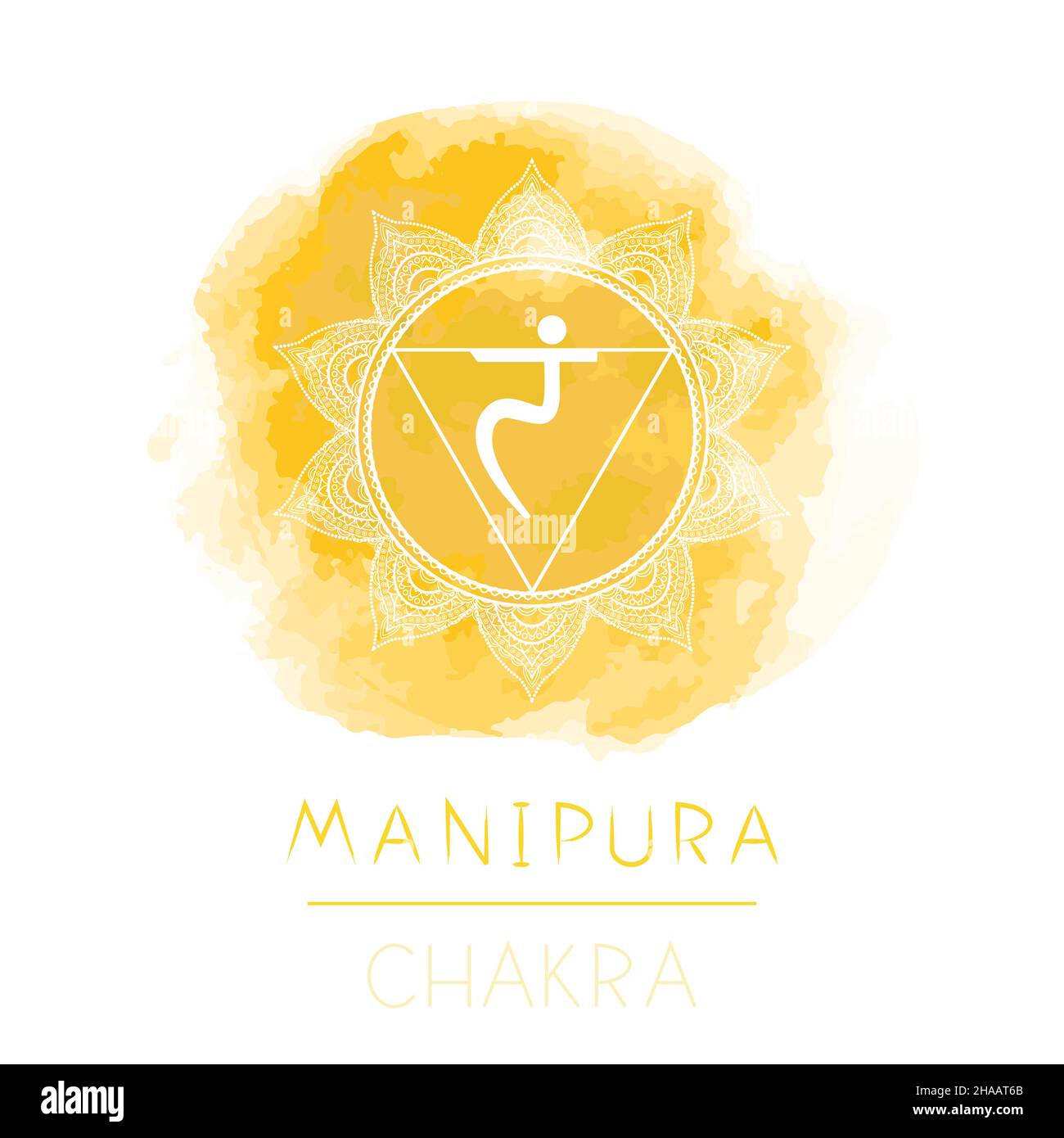 Vector illustration with symbol chakra Manipura and watercolor element ...