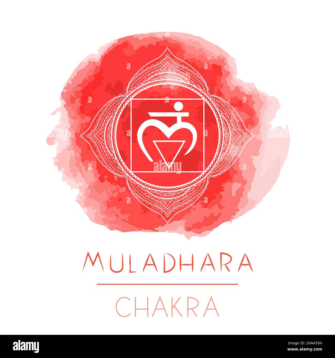 Vector illustration with symbol chakra Muladhara and watercolor element on white background ...