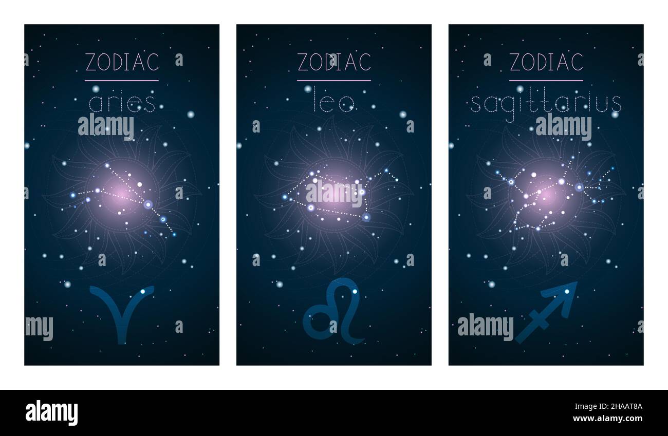 Set of three cards with Signs of the Zodiac, astrological ...