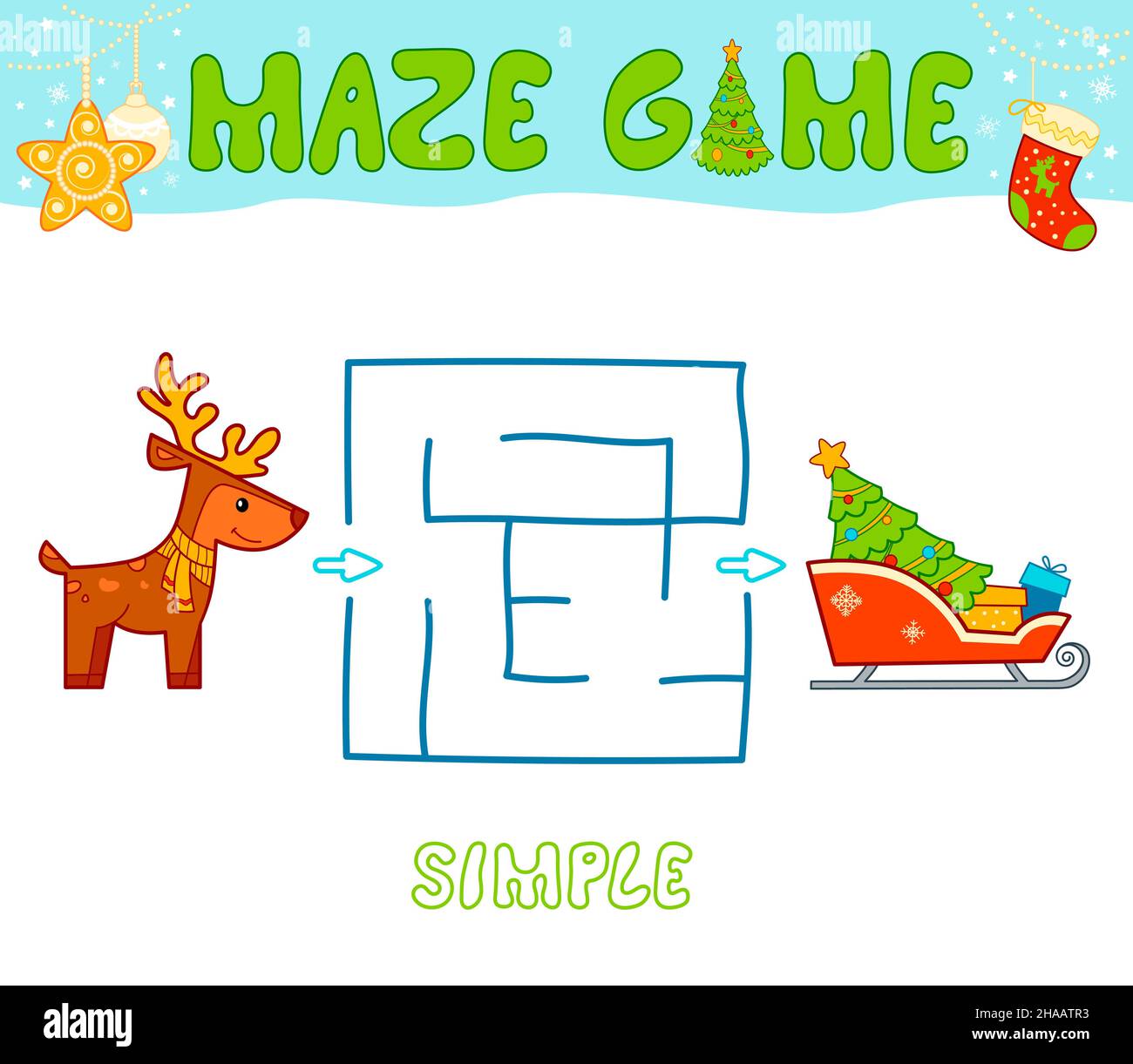 Christmas Maze puzzle game for children. Simple Maze or labyrinth game ... Christmas Maze puzzle game for children. Simple Maze or labyrinth game ...