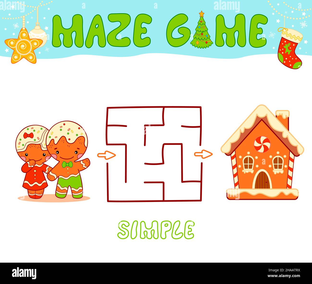Christmas Maze puzzle game for children. Simple Maze or labyrinth game ...