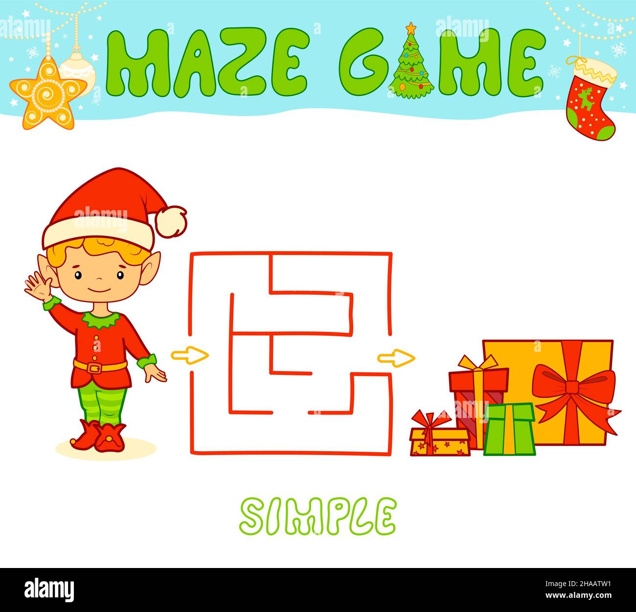 Christmas Maze puzzle game for children. Simple Maze or labyrinth game ...