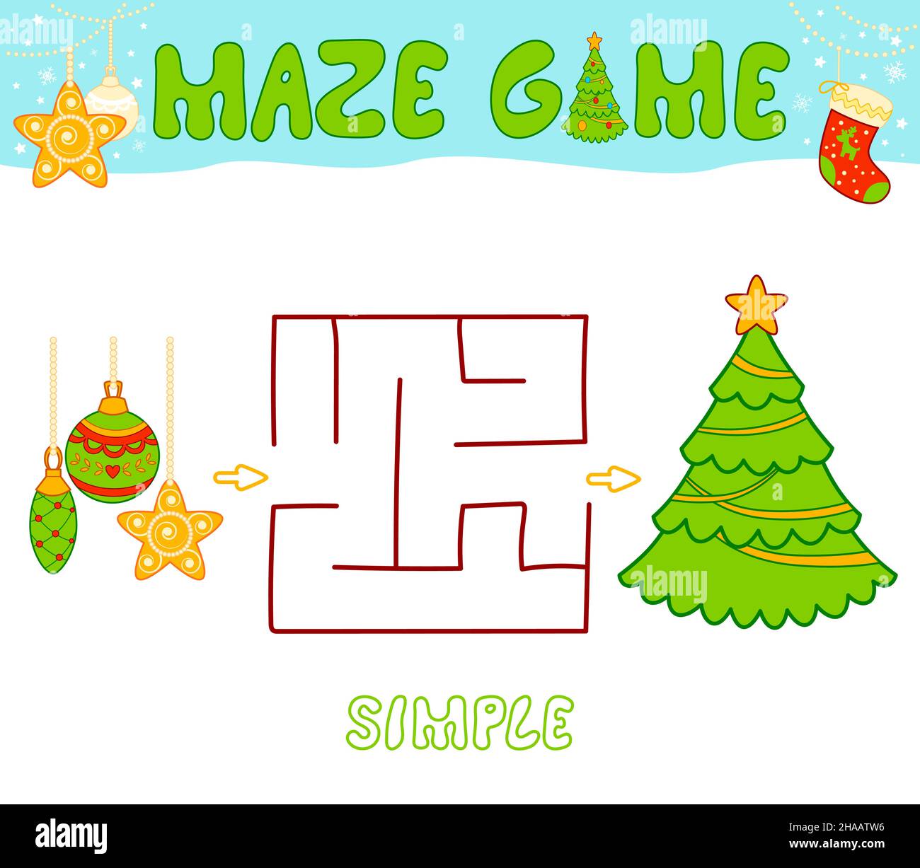 Christmas Maze puzzle game for children. Simple Maze or labyrinth game ...