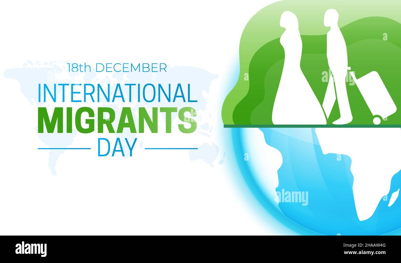 Green and Blue International Migrants Day Background Illustration with ...