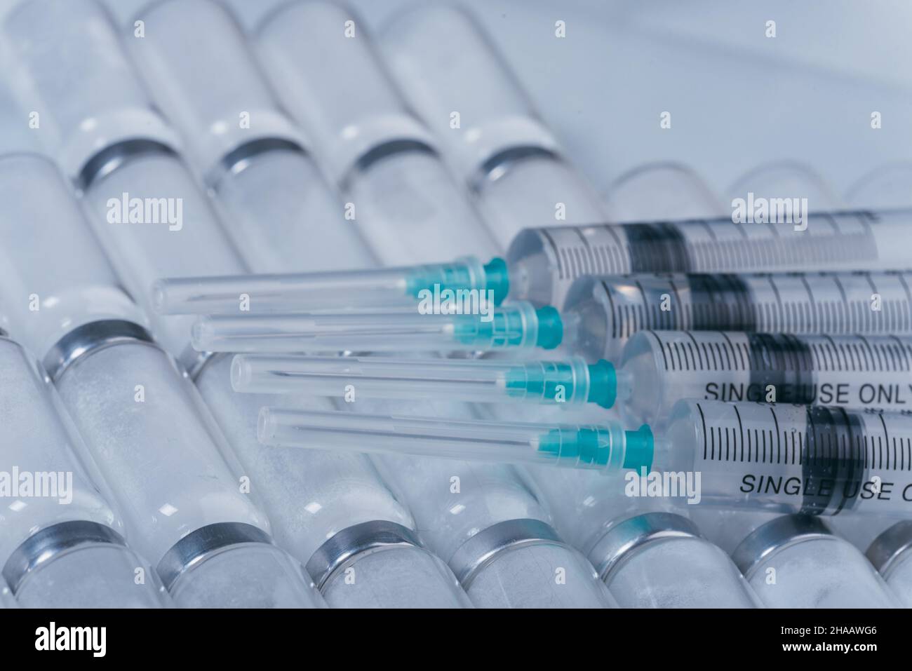 Medicine, Injection, vaccine and disposable syringe, drug concept ...