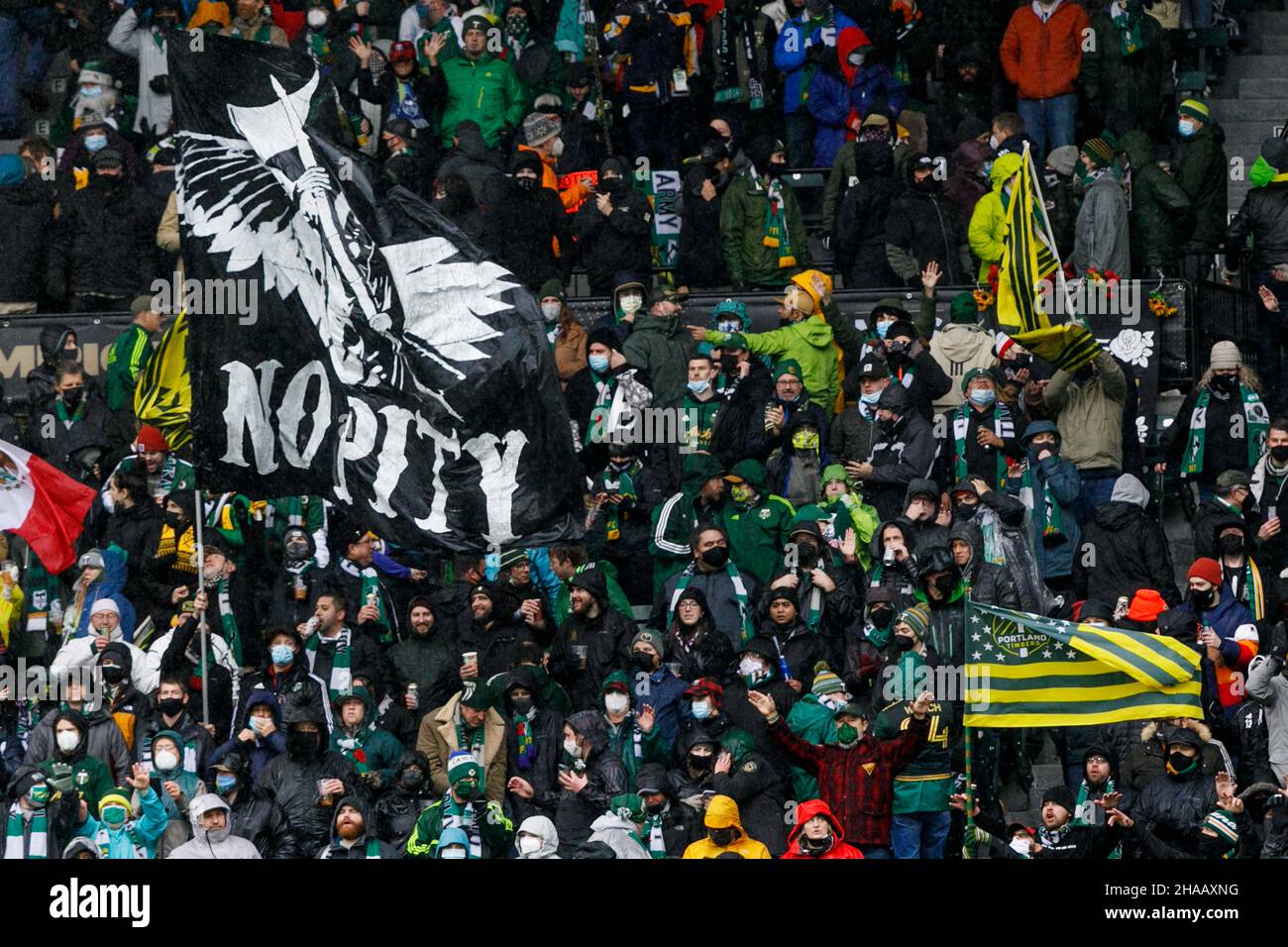 Portland, USA. 11th Dec, 2021. The fanatical fan base, the Timbers Army ...