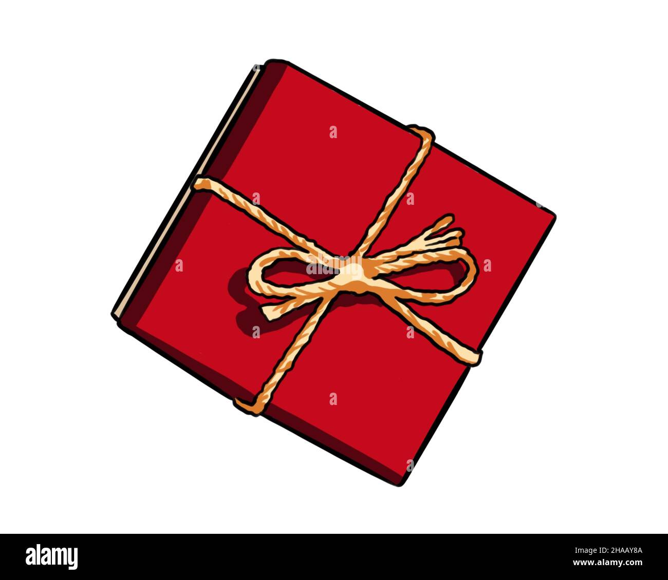 Drawing of red gift box with cord on a white background Stock Photo - Alamy