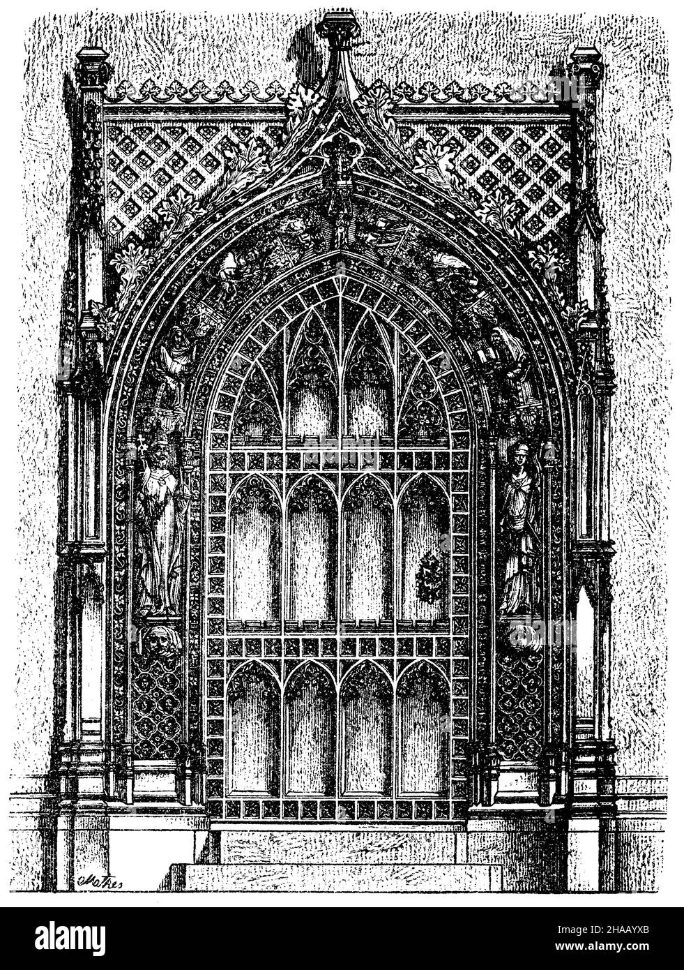 Chapter house of Rochester Cathedral: portal. Decorated style. English ...