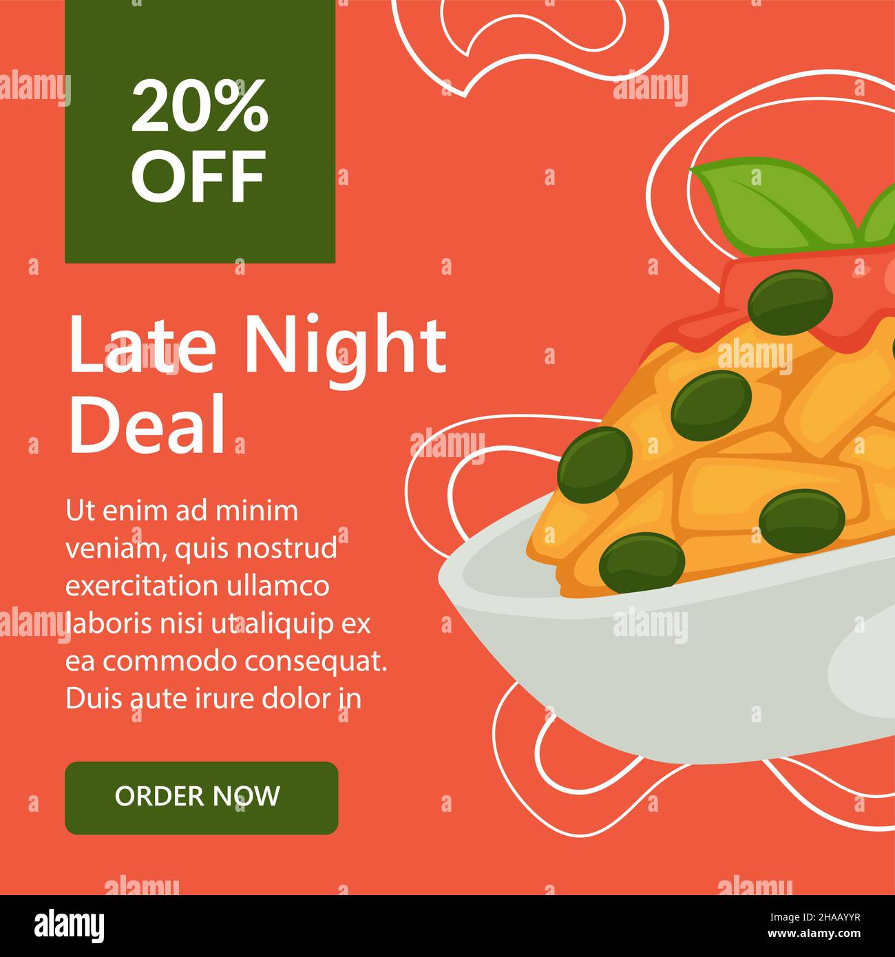 Late night deal, sale on food and dishes in cafe Stock Vector Image ...