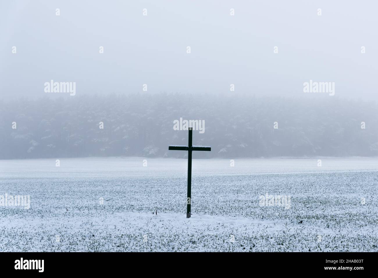 Big black cross on a field in winter Stock Photo - Alamy