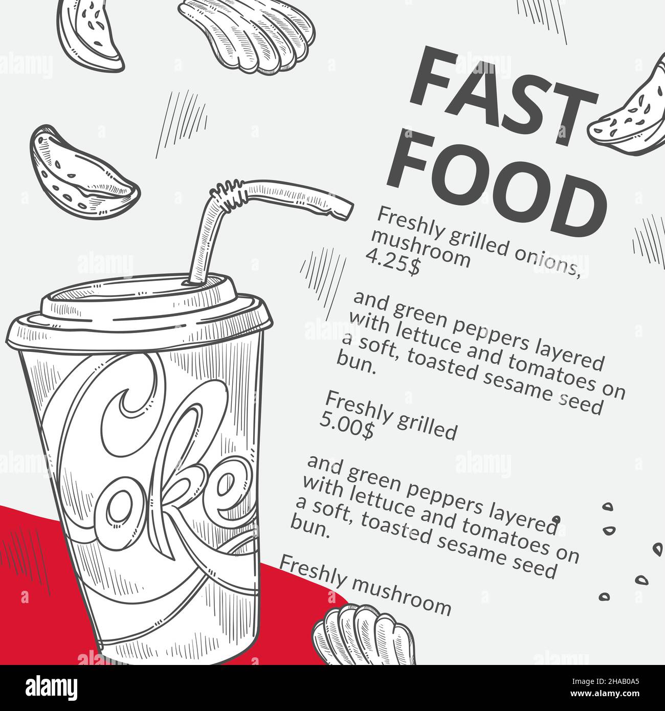 Fast food an soda drinks, chips and coke vector Stock Vector Image ...