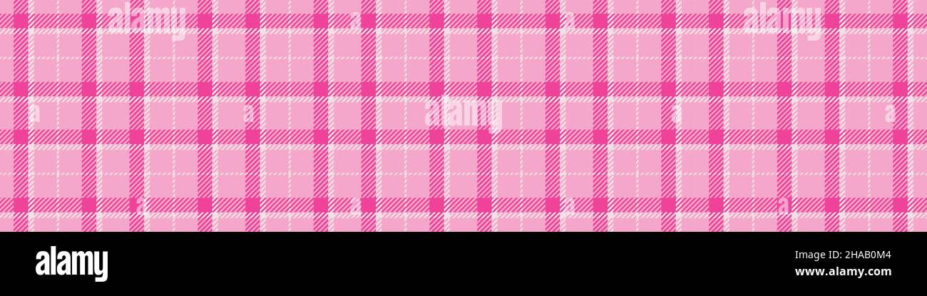 Girly pink seamless plaid vector border. Gingham bright color checker ...