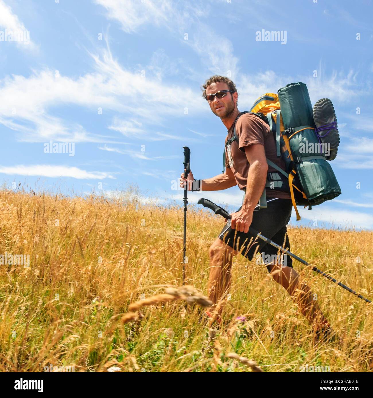 High alpine trekking tour around Monte Baldo and Lake Garda Stock Photo ...