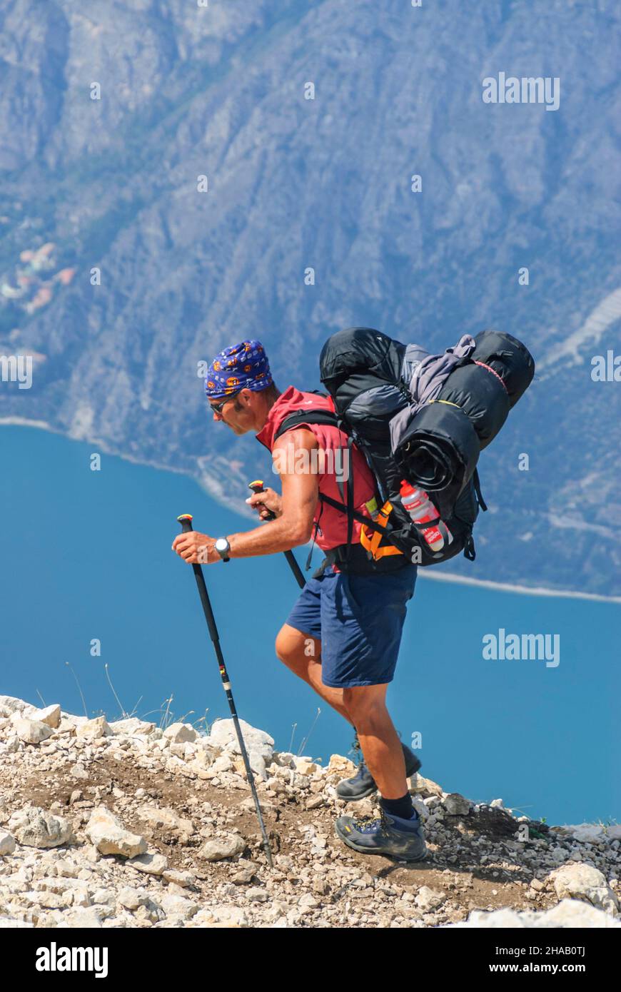 High alpine trekking tour around Monte Baldo and Lake Garda Stock Photo ...