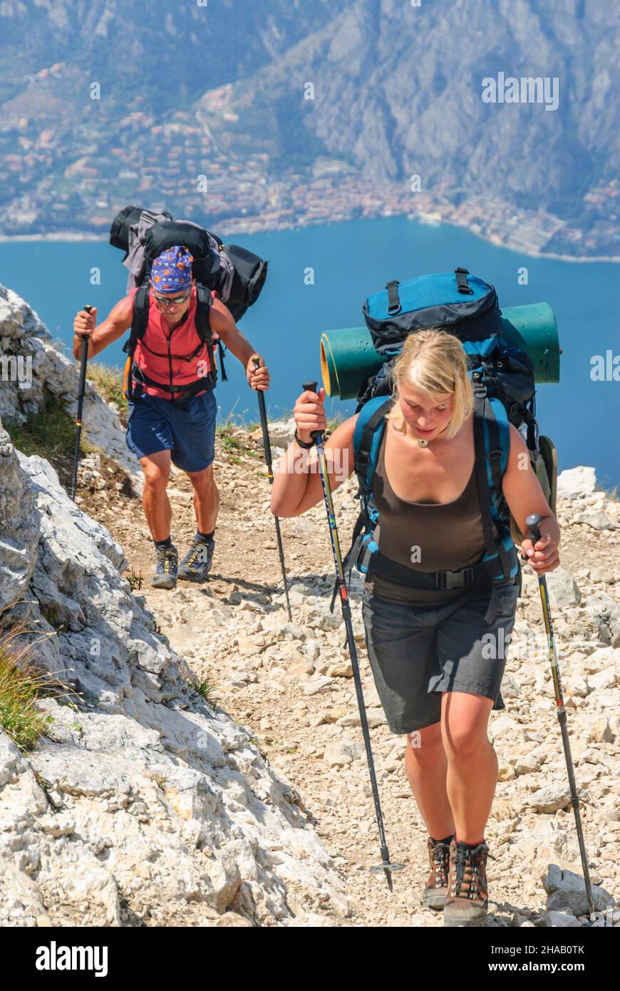 High alpine trekking tour around Monte Baldo and Lake Garda Stock Photo ...