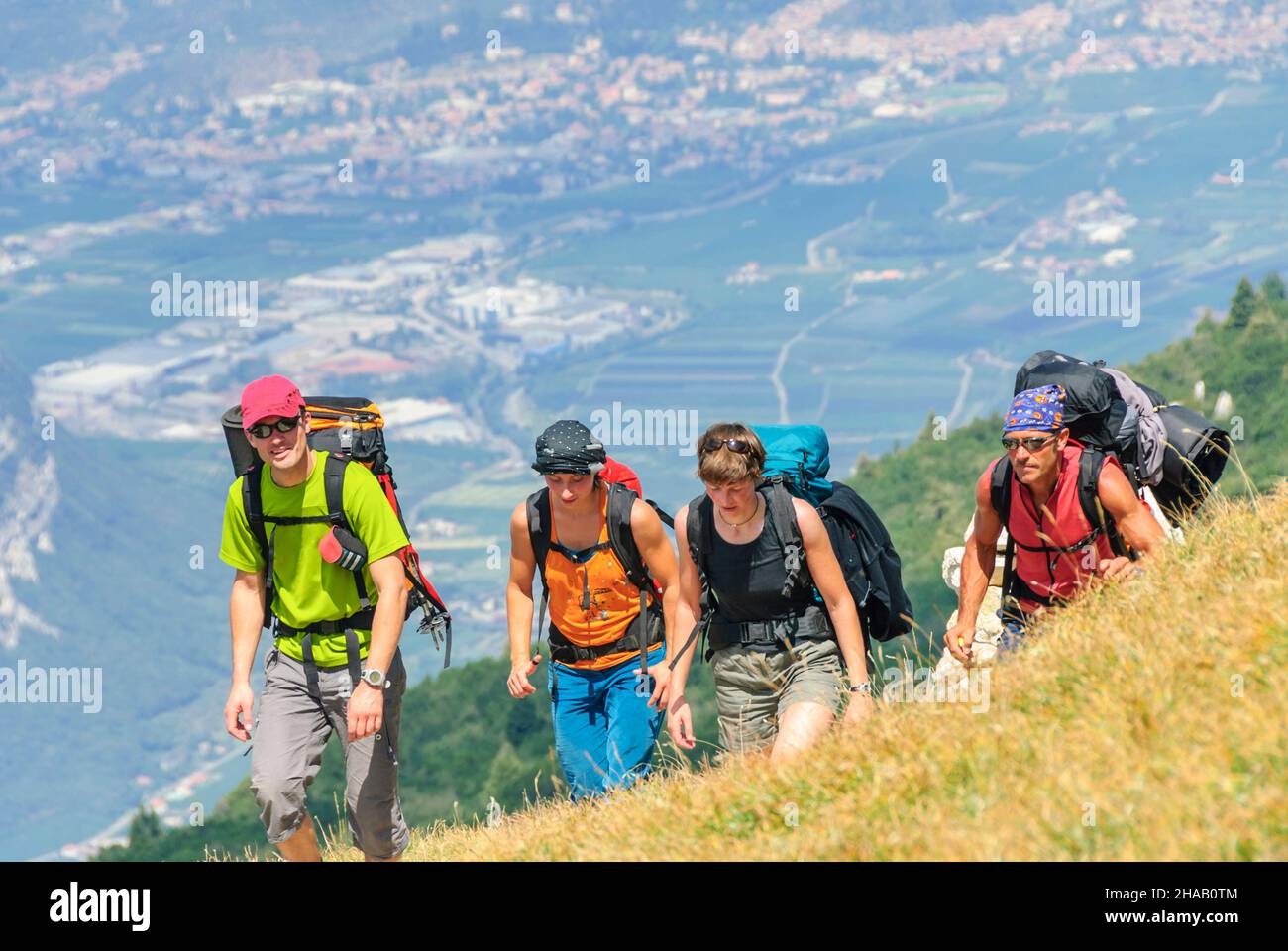 High alpine trekking tour around Monte Baldo and Lake Garda Stock Photo ...