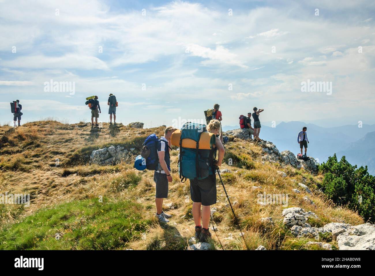 High alpine trekking tour around Monte Baldo and Lake Garda Stock Photo ...