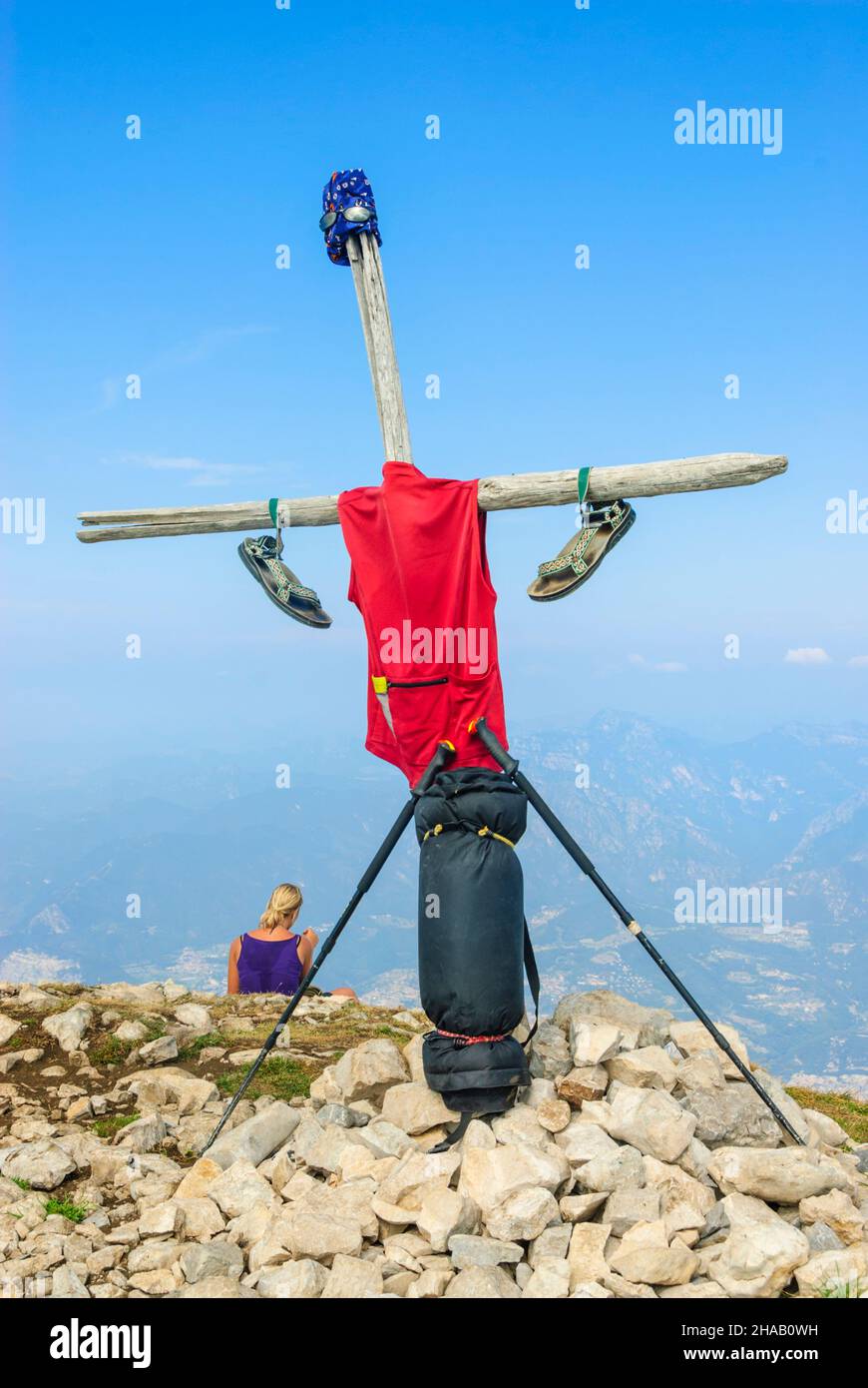 High alpine trekking tour around Monte Baldo and Lake Garda Stock Photo ...
