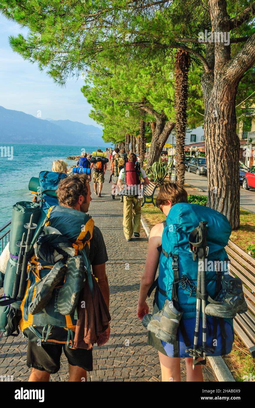 High alpine trekking tour around Monte Baldo and Lake Garda Stock Photo ...