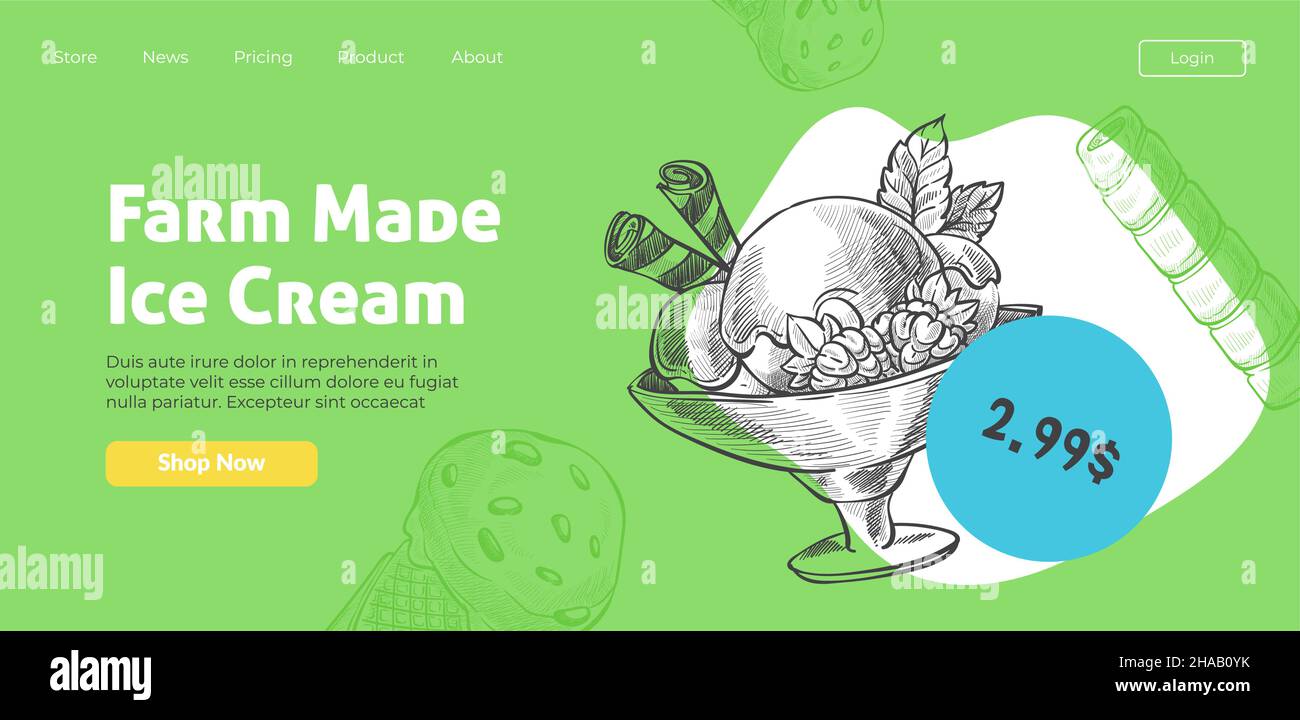 Farm made ice cream with herbs and sweet berries Stock Vector Image ...