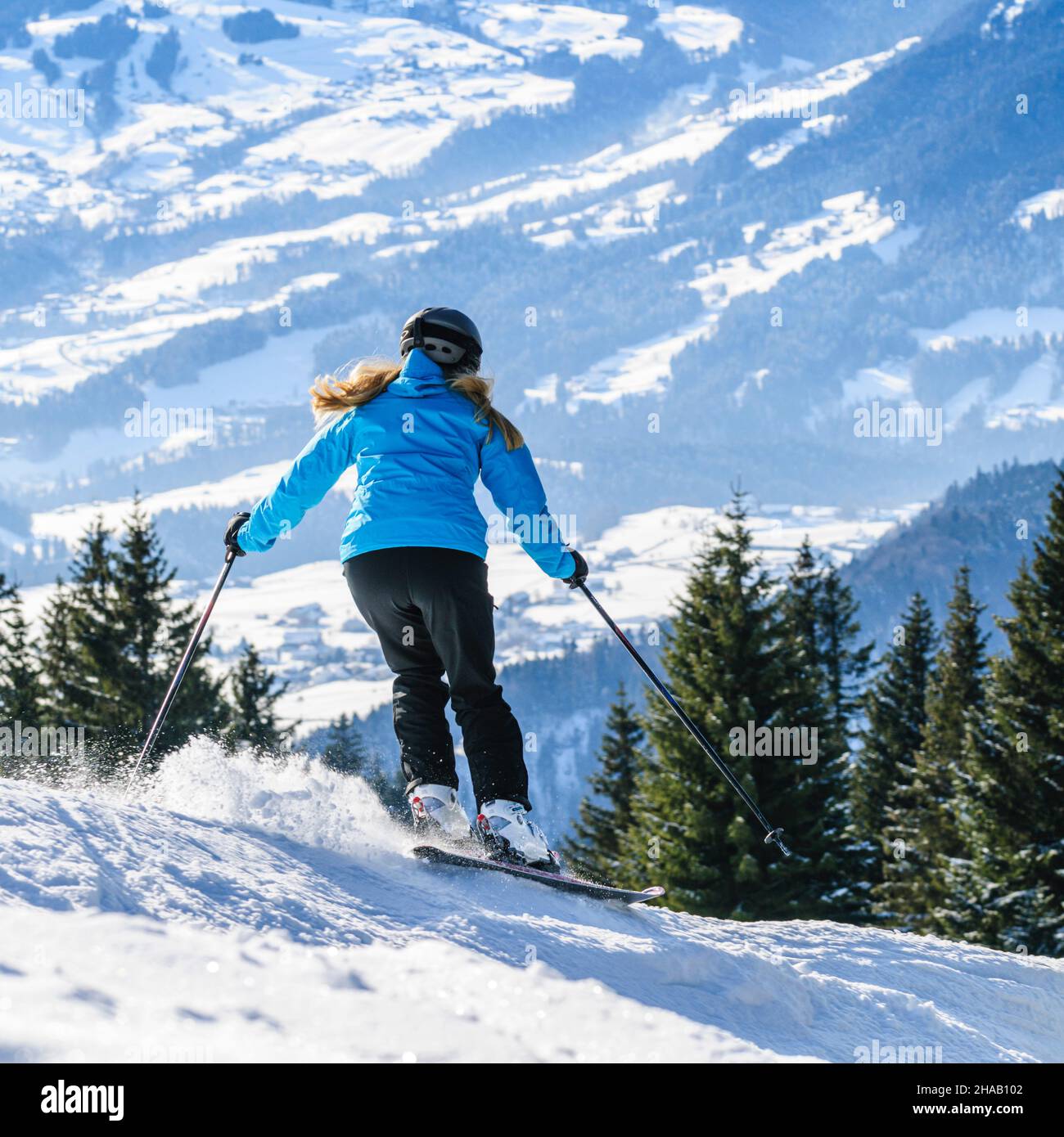 Alpine Skiing on perfect prepared slopes Stock Photo - Alamy