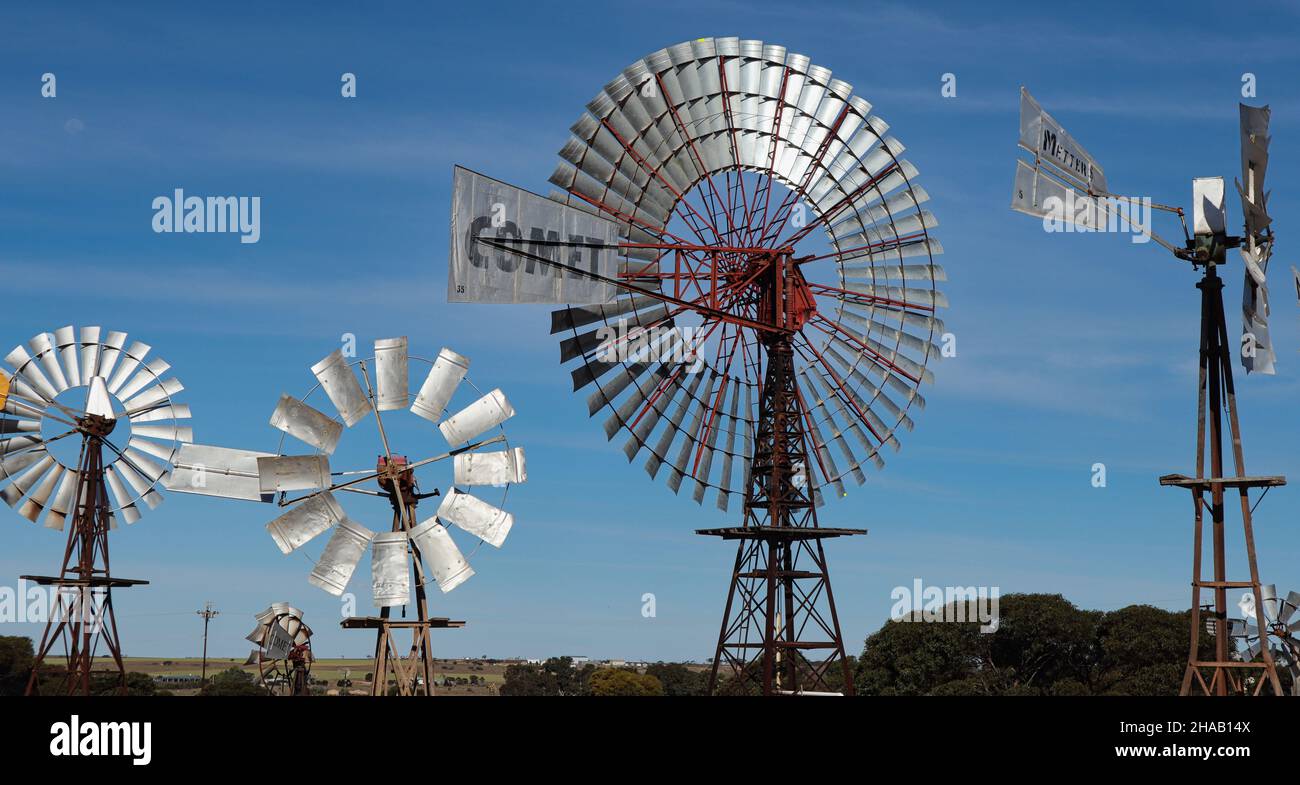 a collection of windmills and Penong windmill museum Stock Photo - Alamy