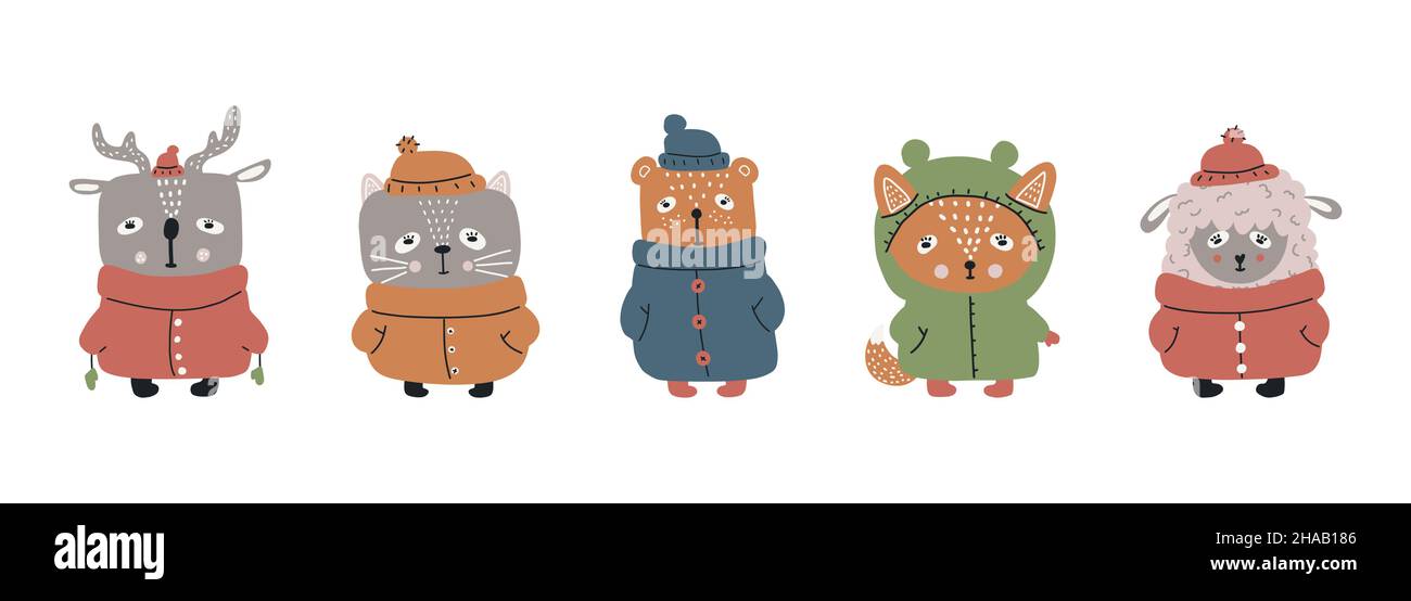 Collection of cute cartoon character illustrations for Christmas and ...