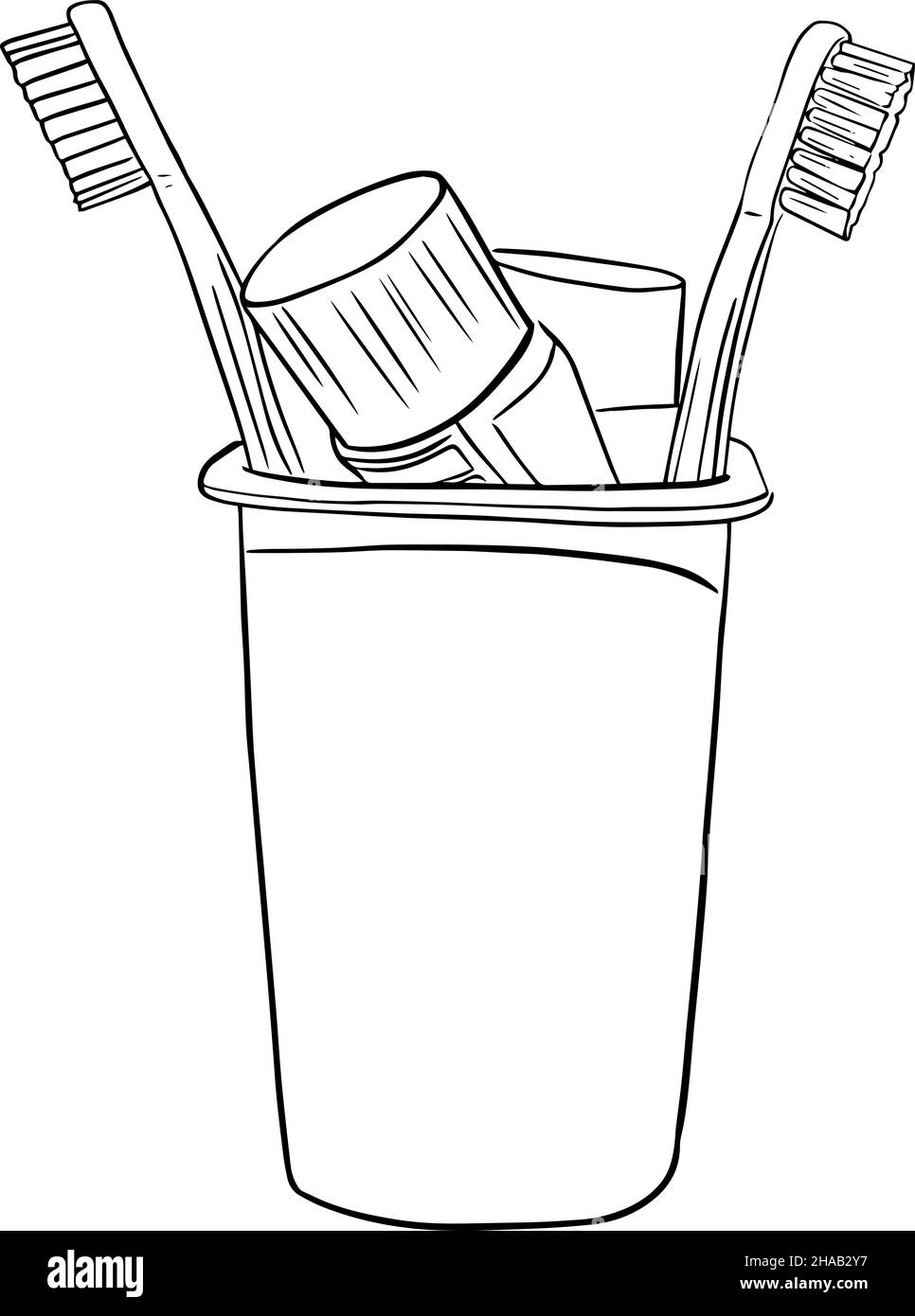 sketch two toothbrushes and toothpaste in container Stock Vector Image ...