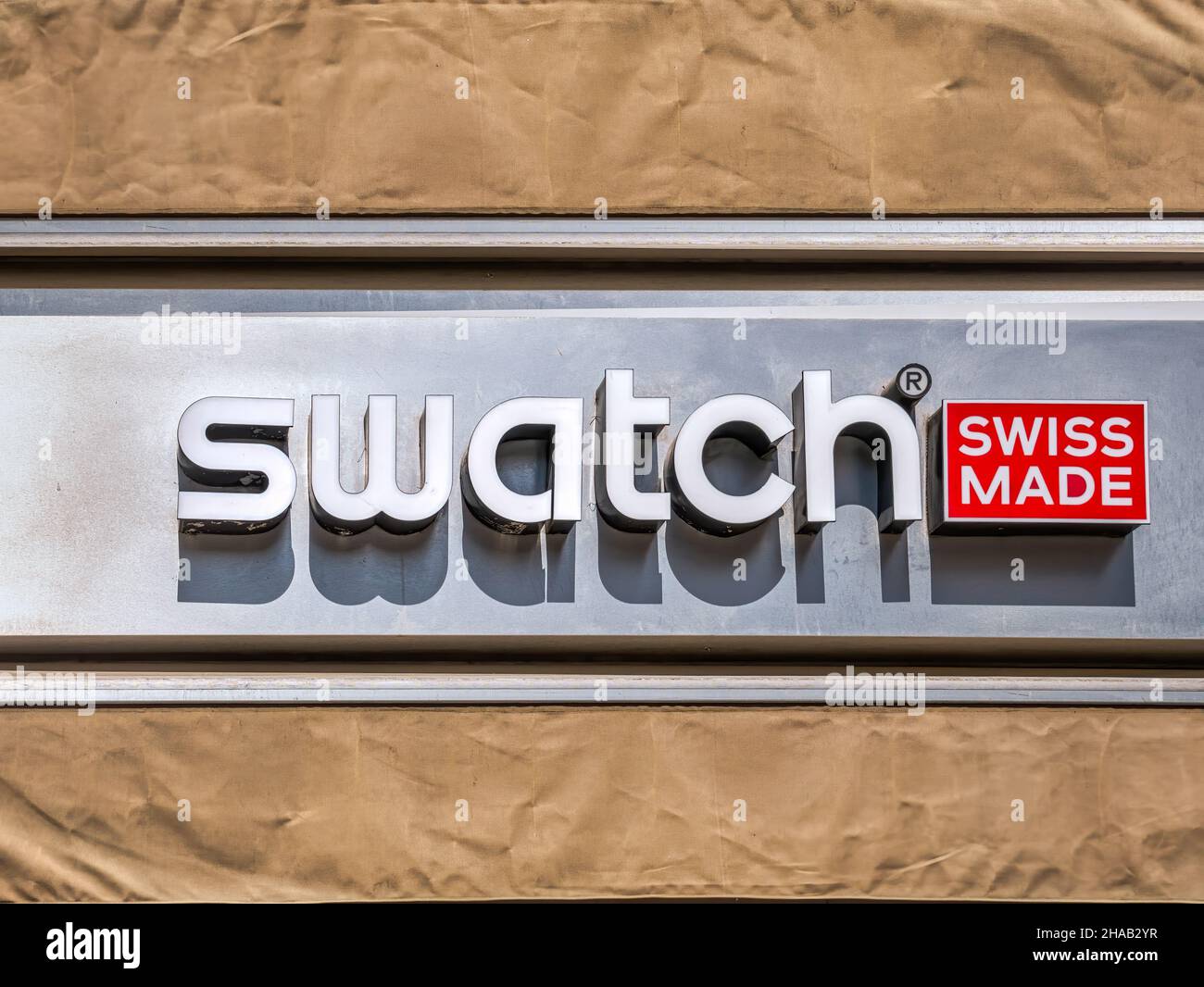 Amman, Jordan - 09.02.2021: Logo store of the world famous Swiss watch ...