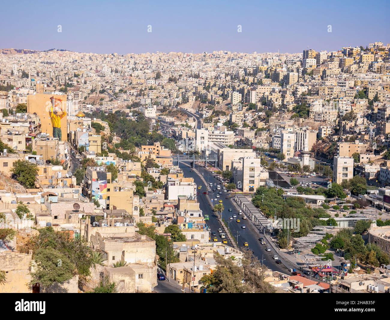 Amman, Jordan - 09.02.2021: Aerial view with the busy city of Amman ...