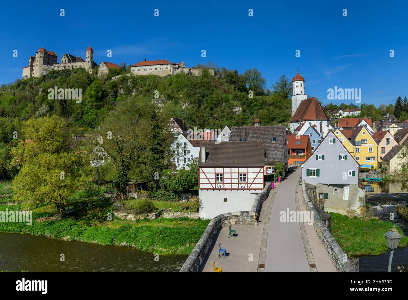 Picturesque view to Harburg and its castle Stock Photo - Alamy