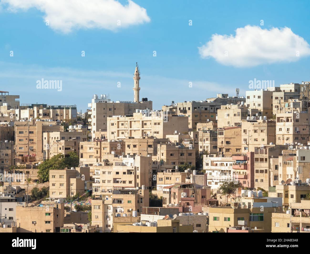 Close up detail with many crowded apartment buildings in Amman, Jordan ...
