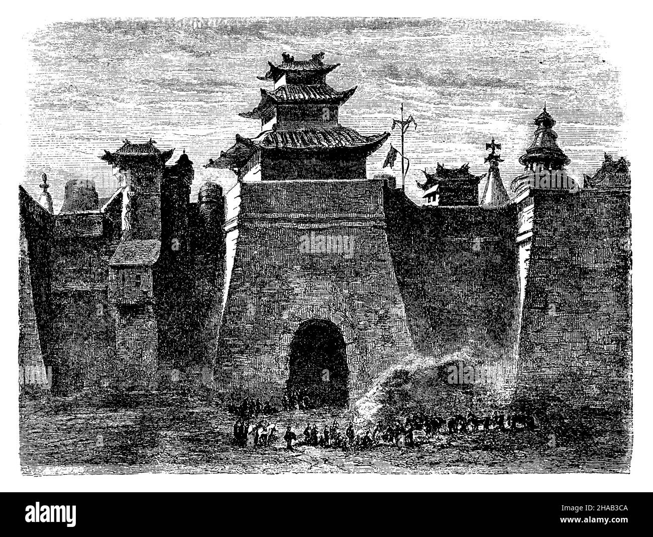 City wall and gate of Peking, , (history book, 1902), Stadtmauer und ...