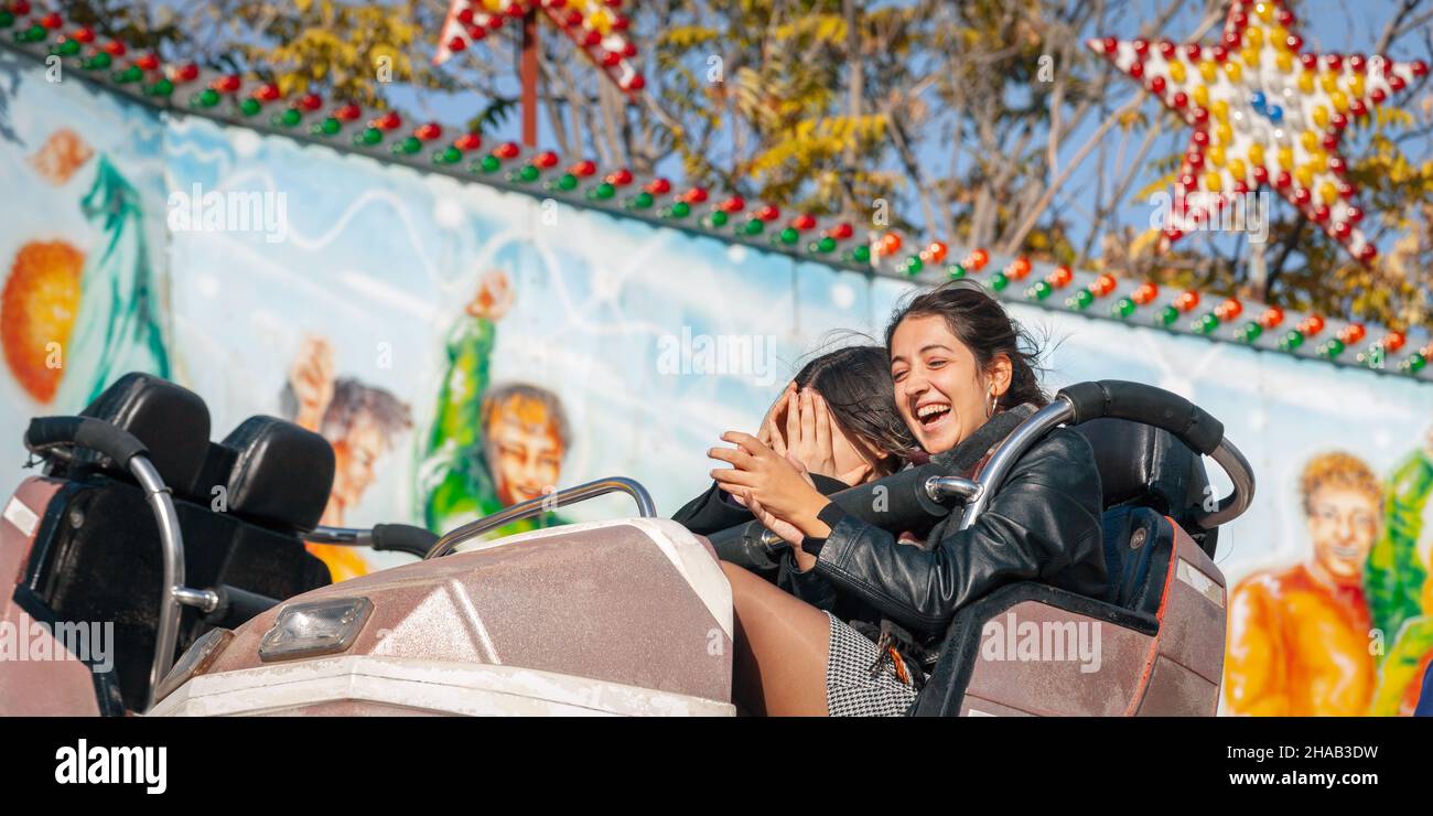 Ankara-Turkey:October 3, 2021: Teenager girls having fun in monster ...