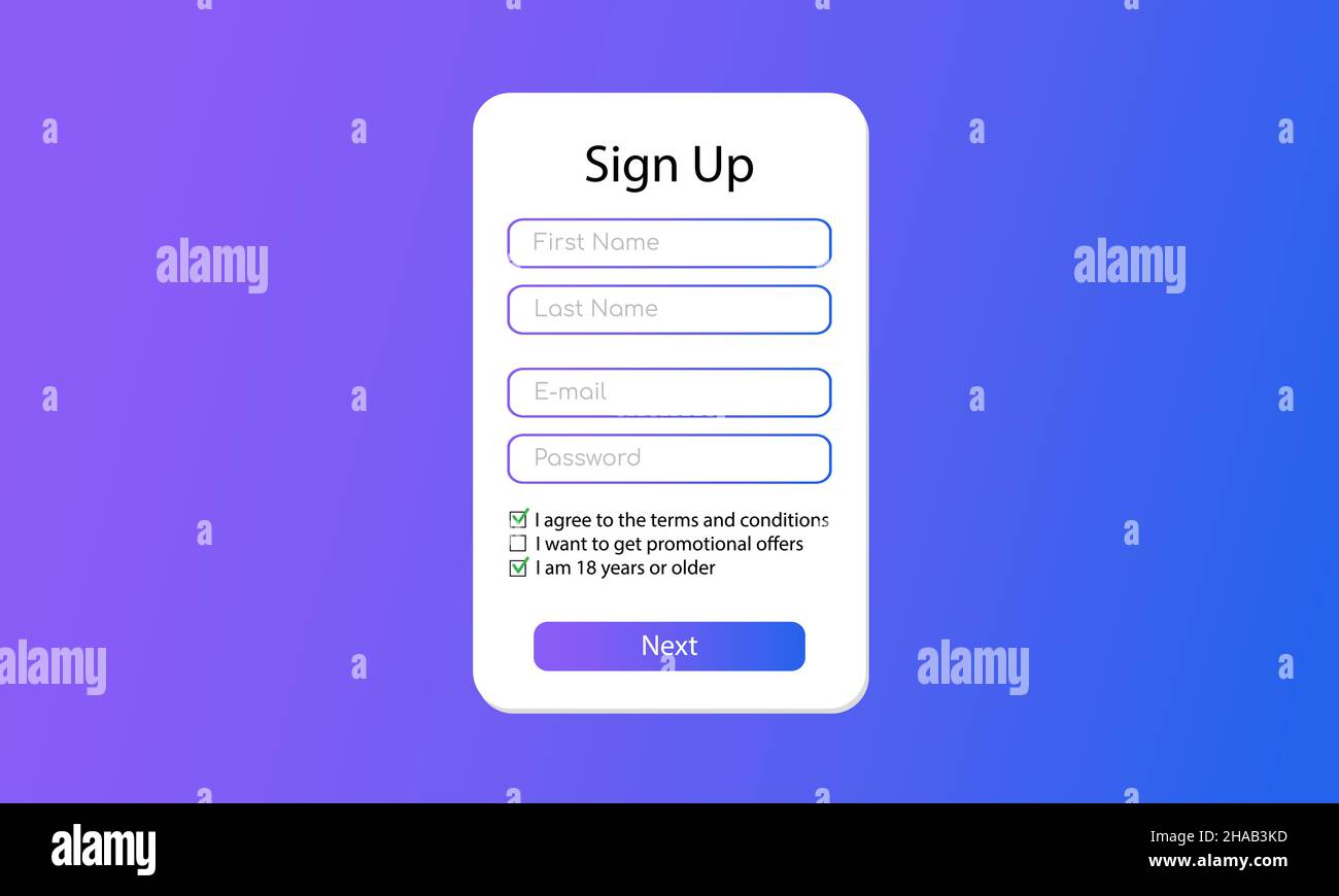 User registration form for the website. The user interface template ...