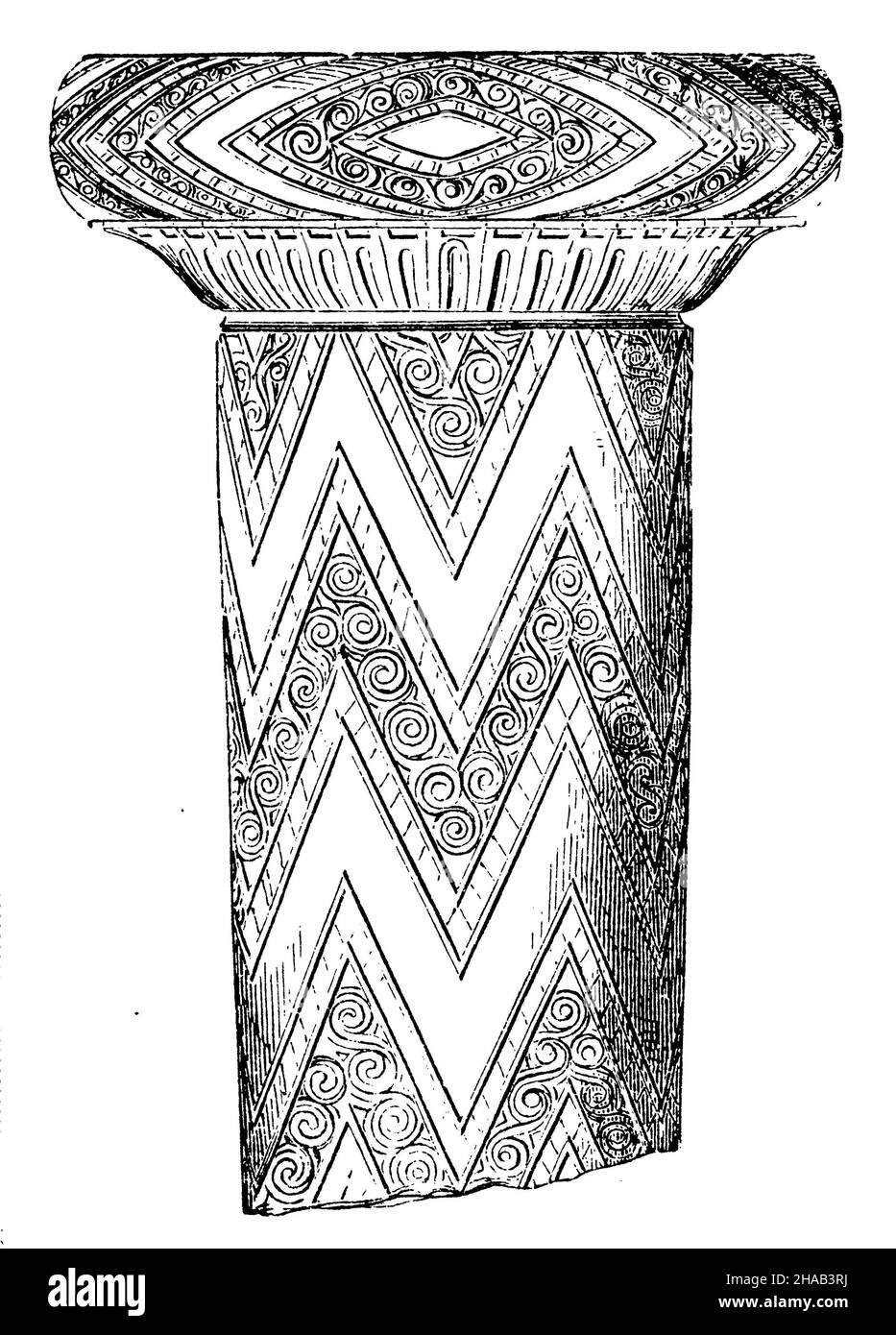 Relief from the Lion's Gate at Mycenae: restored column, , (cultural ...