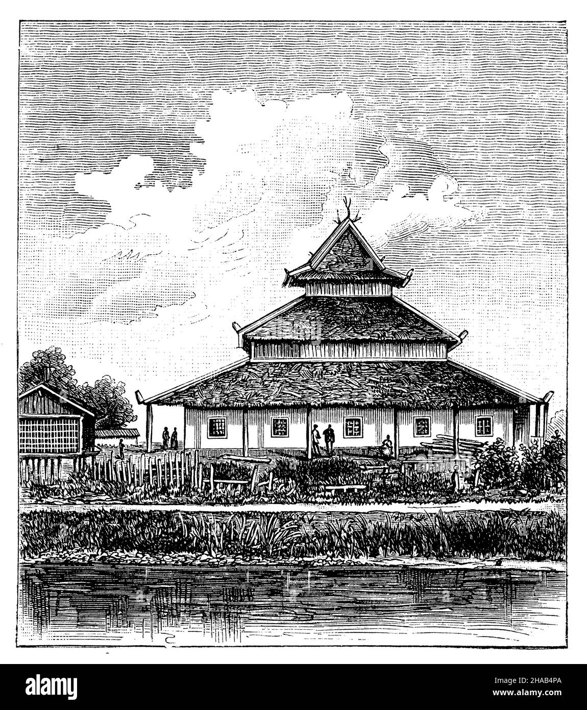 Mosque on Borneo, , (geography book, 1904), Moschee auf Borneo, Mosquée ...