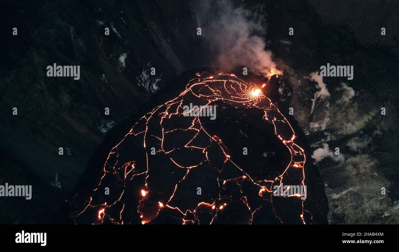 Helicopter over Kilauea Volcano in Hawaii Volcanoes National Park on ...