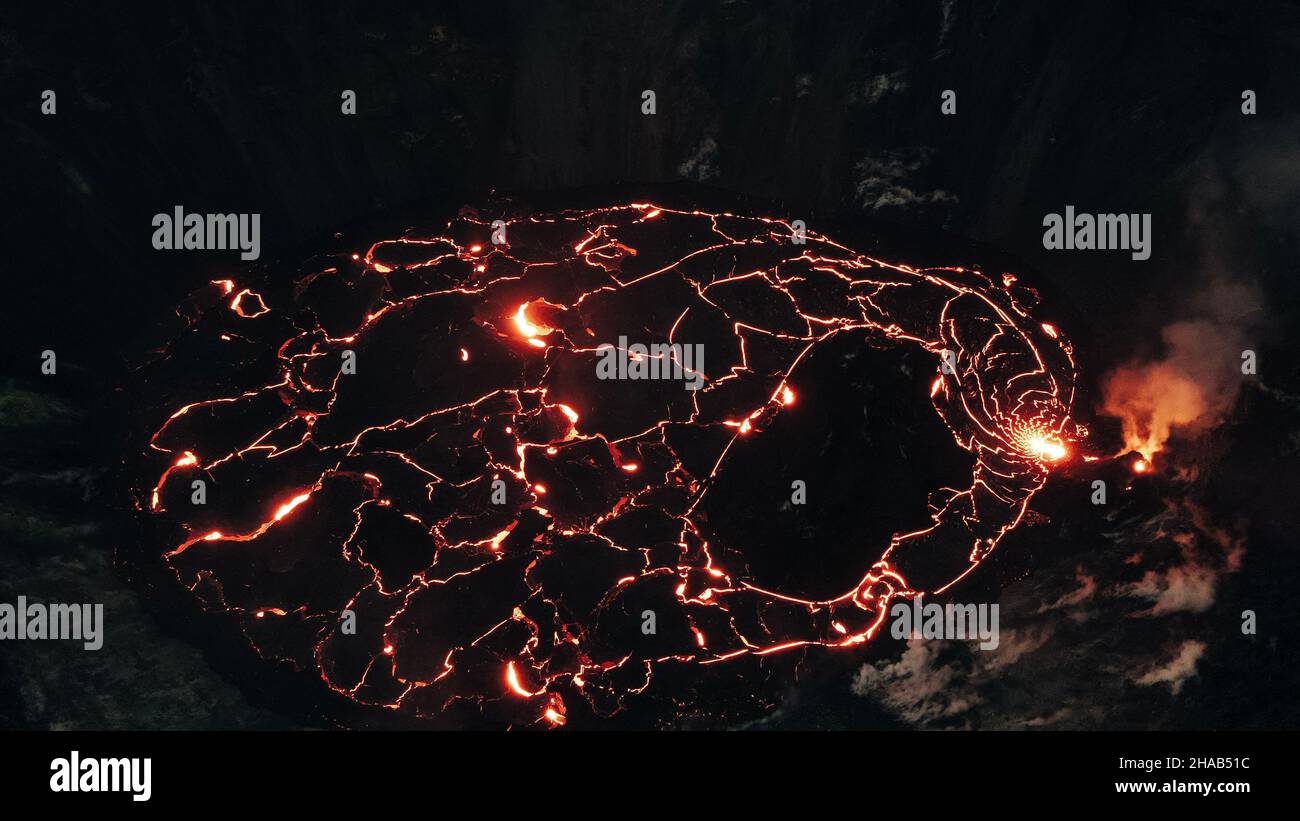 Helicopter over Kilauea Volcano in Hawaii Volcanoes National Park on ...