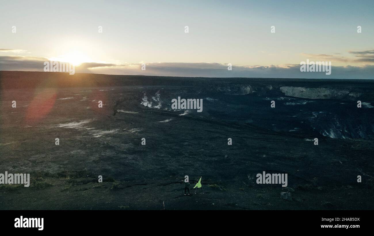 Helicopter over Kilauea Volcano in Hawaii Volcanoes National Park on ...