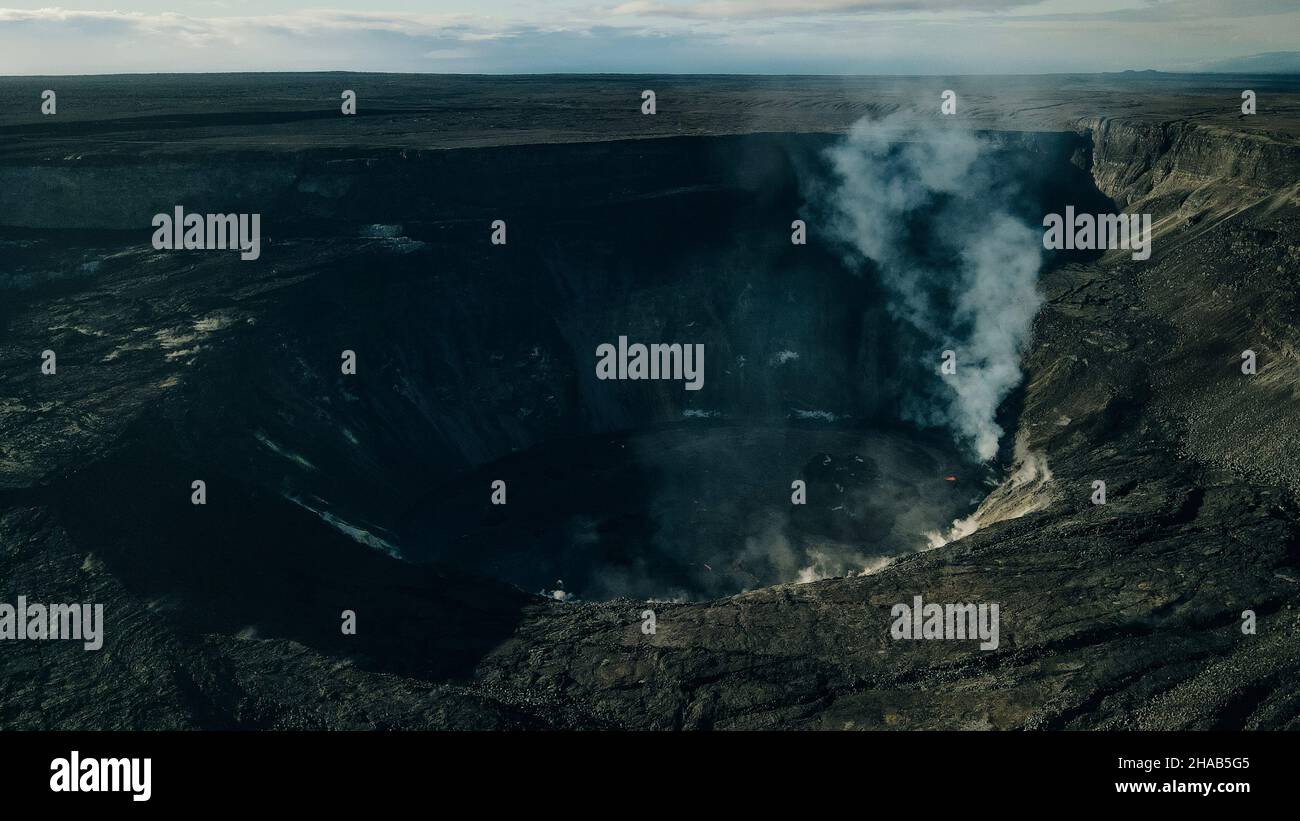 Helicopter over Kilauea Volcano in Hawaii Volcanoes National Park on ...