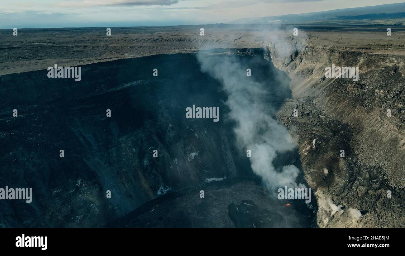 Helicopter over Kilauea Volcano in Hawaii Volcanoes National Park on ...