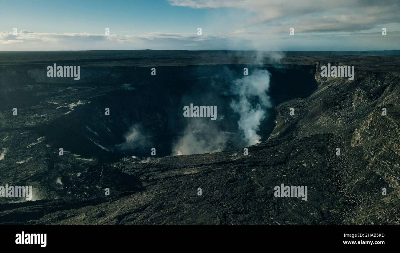Helicopter over Kilauea Volcano in Hawaii Volcanoes National Park on ...