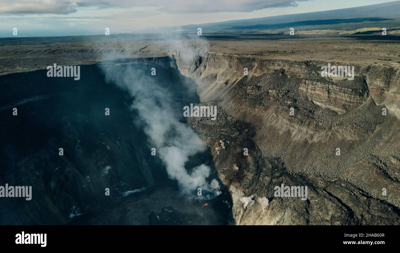 Helicopter over Kilauea Volcano in Hawaii Volcanoes National Park on ...
