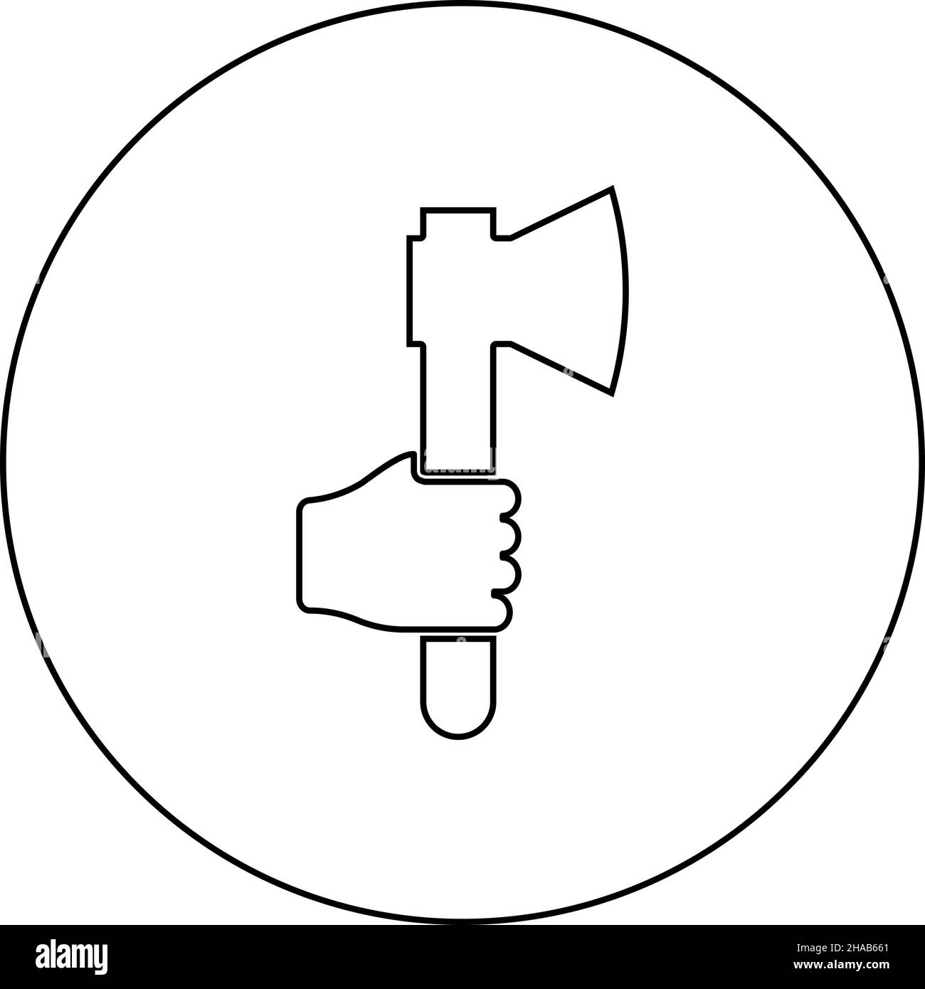 Axe in hand icon in circle round black color vector illustration image ...