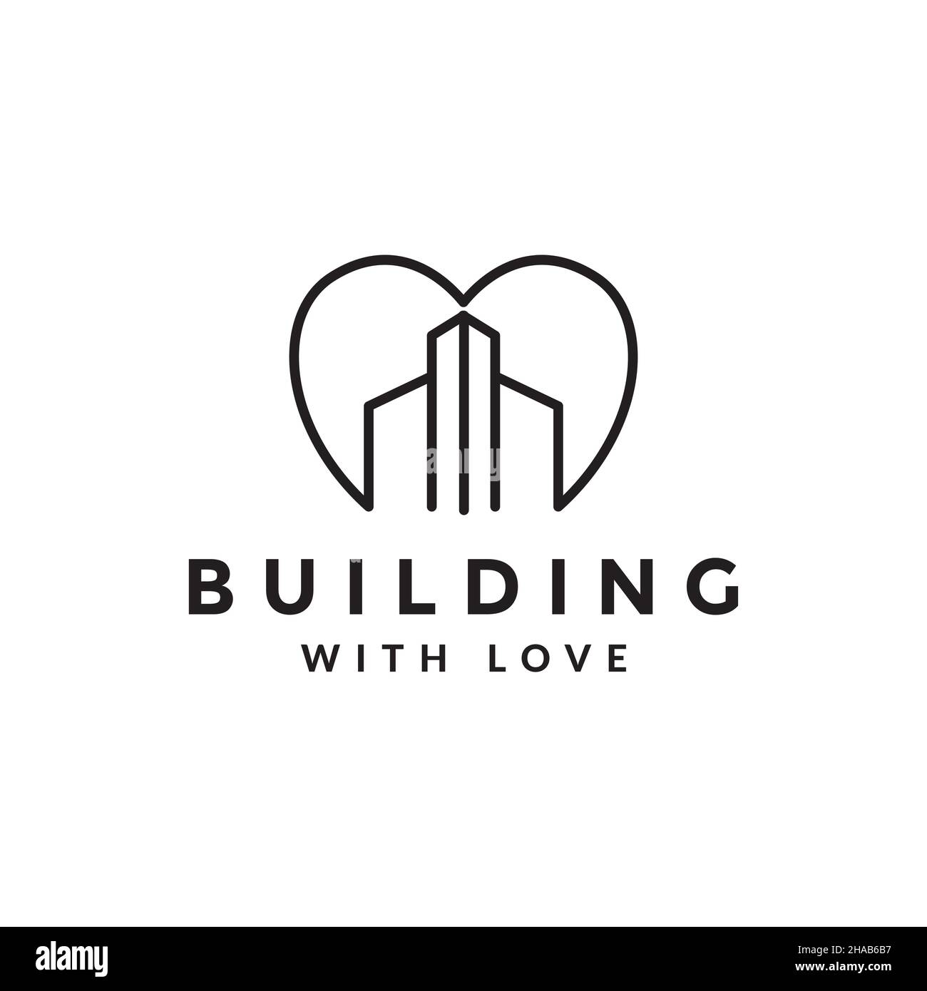 continuous line love with building logo symbol icon vector graphic ...