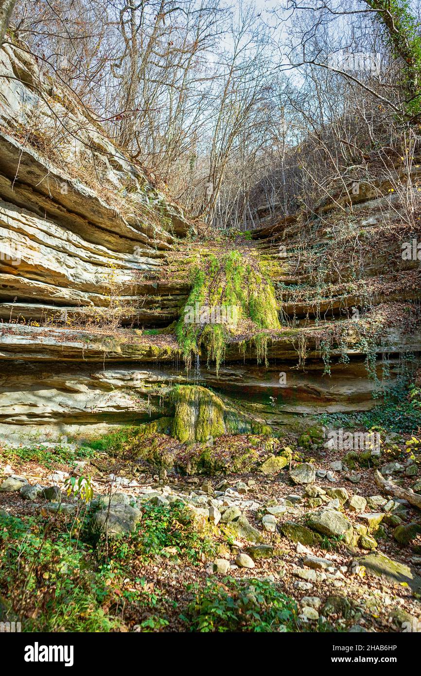 A golden waterfall near the village of Ivancha, Bulgaria. The waterfall ...