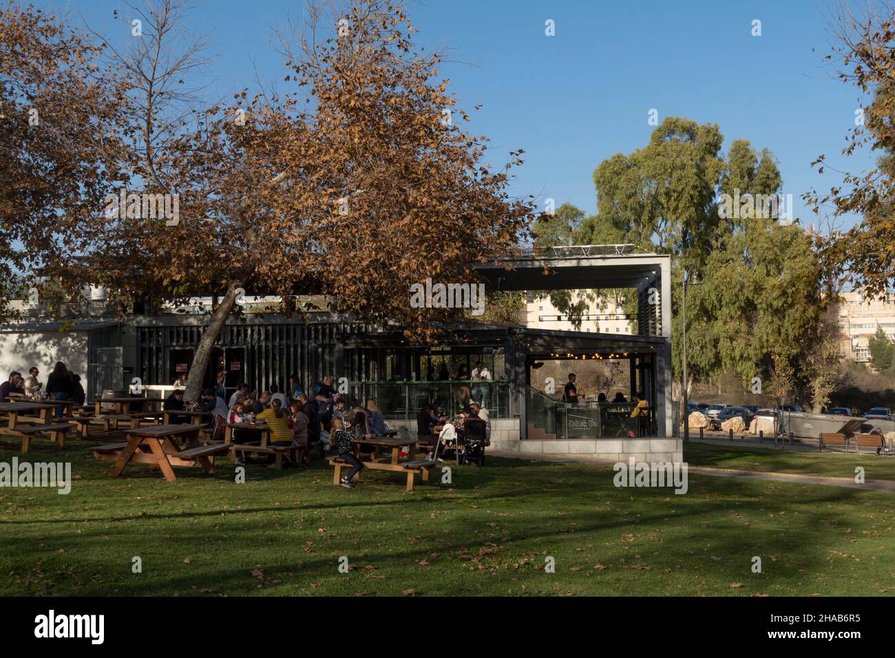 People sitting on Saturday in Deja Bu cafe restaurant located in Gan ...