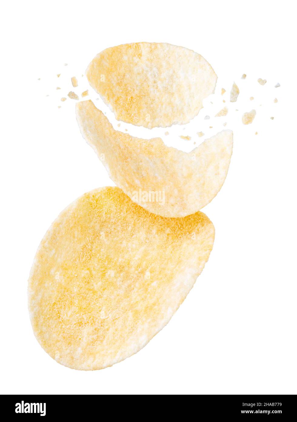 falling broken potato chips isolated on white Stock Photo - Alamy