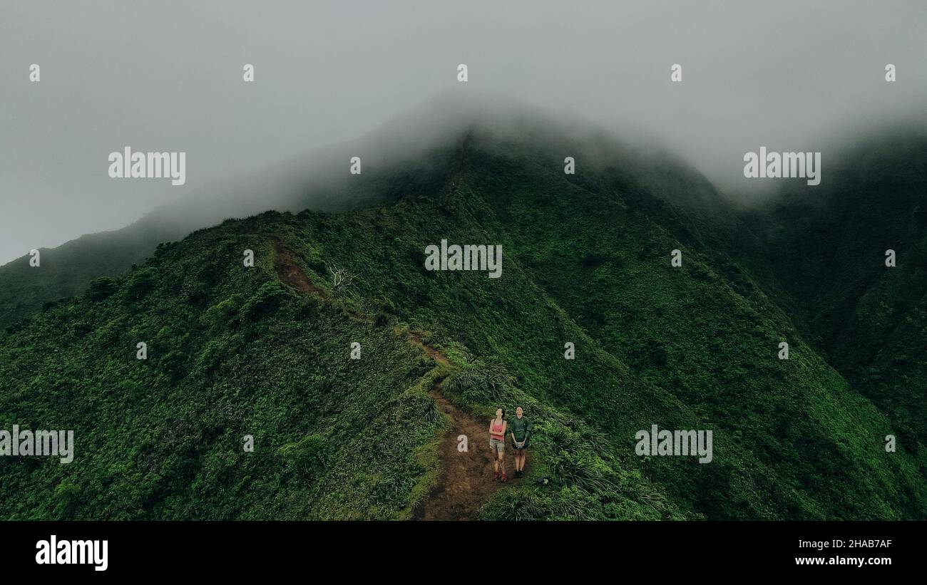 Mountain top views in Oahu. Moanalua Valley Trail in hawaii. High ...